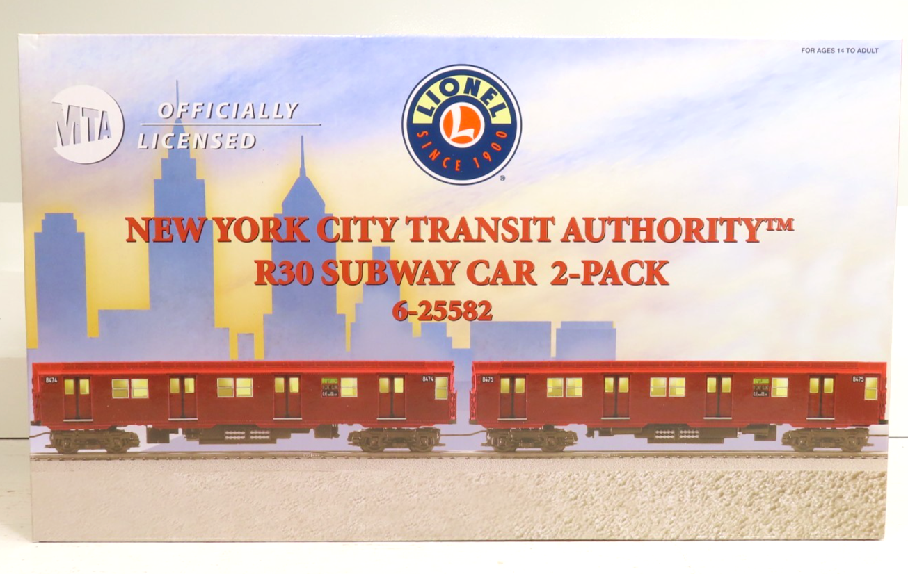 Lionel 625582 NYC Transit Authority R30 Red Subway 2 Car Set NIB — NY-ElectricTrains