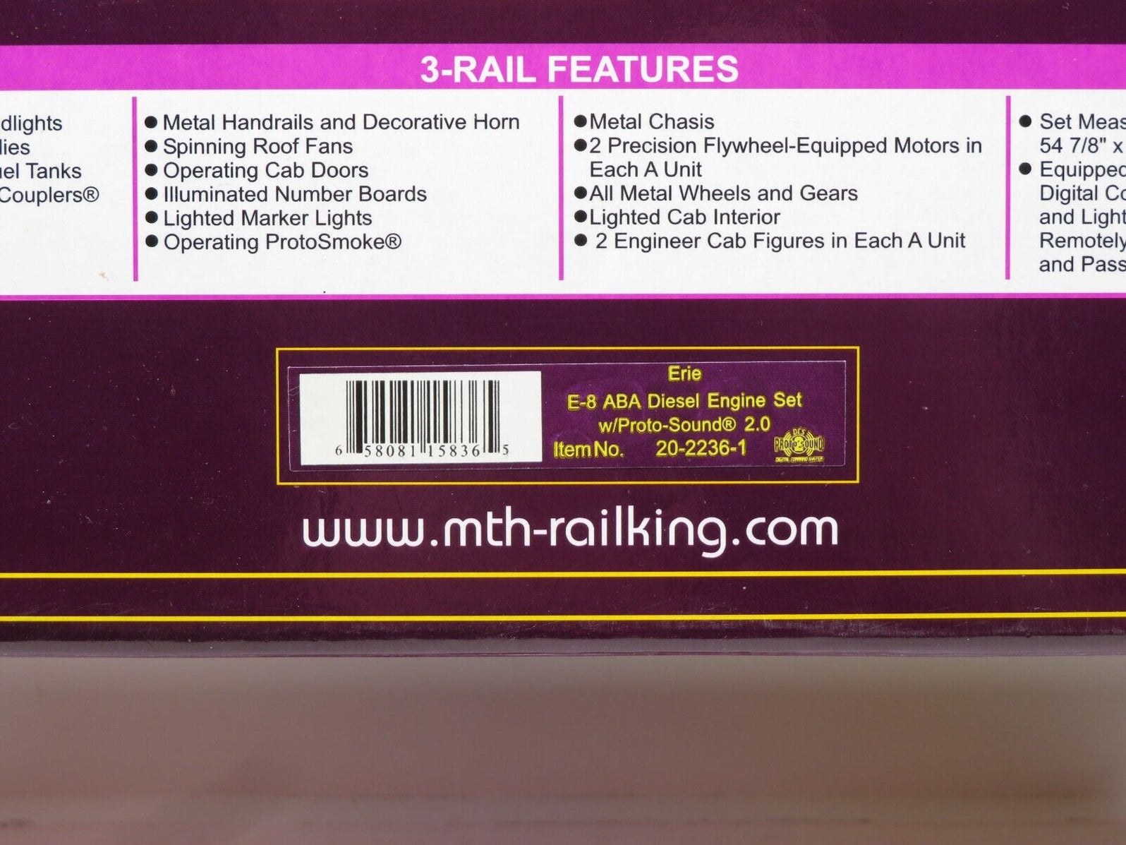 MTH 20-2236-1 Erie E-8 ABA Diesel Engine Set Proto 2.0 LN 8204 — NY-ElectricTrains